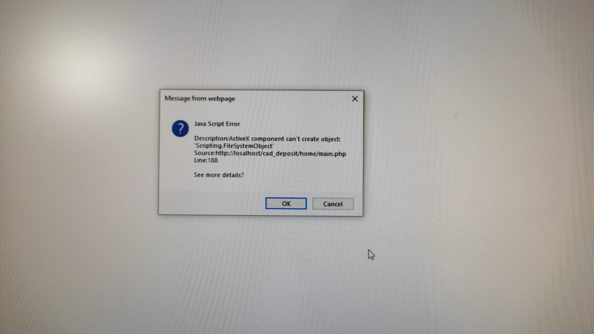 โปรแกรมเงินรับฝาก 2.2 ออกรายงานไม่ได้ Java Script Error Description:Activex Componcent can’t ...